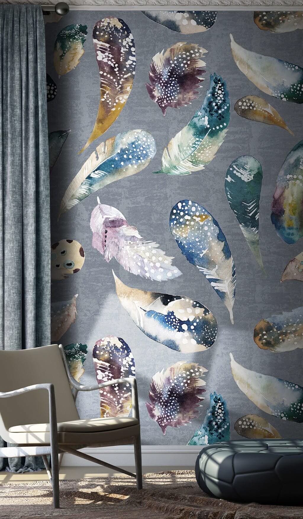 Boho Feathers Wallpaper Mural | Flower & Leaf Wallpaper – GraffitiWallArt