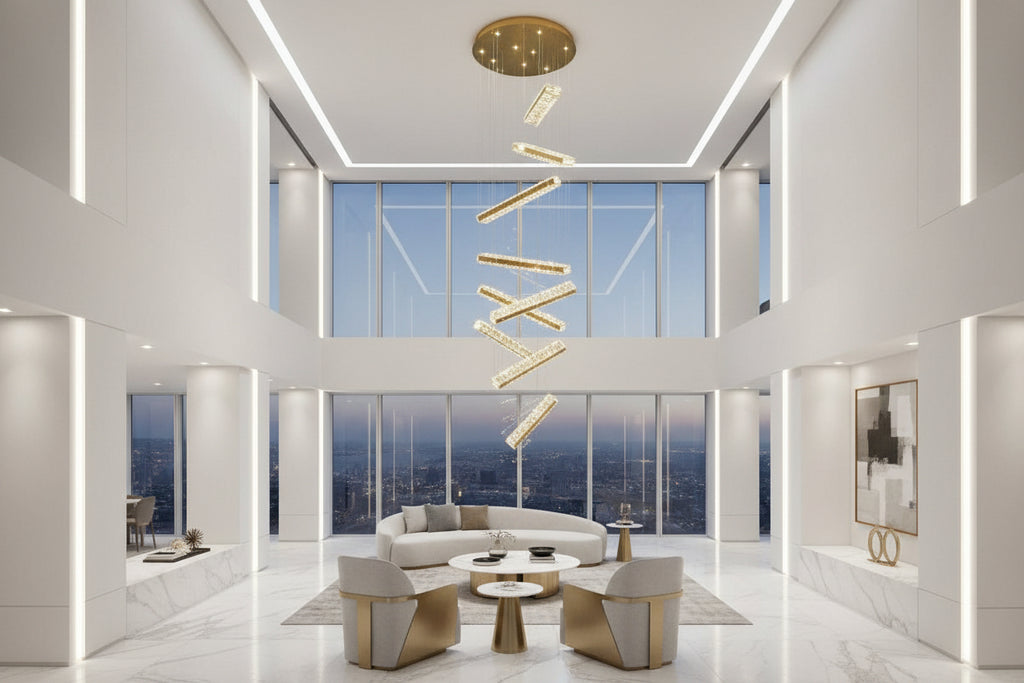 Crystal Rotating Bars Stairs LED Chandelier | Staircase Chandeliers ...