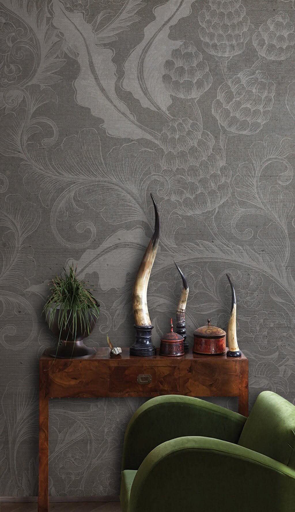 Dark Gray Scones Shadow Wallpaper Mural | Flower & Leaf Wallpaper ...
