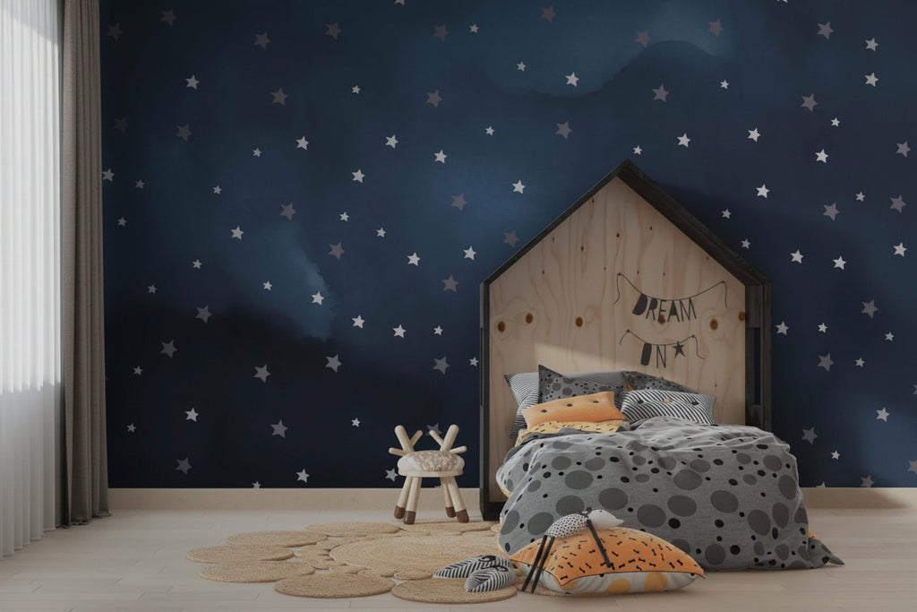 Midnight Blue Stars - Kids Room Wallpaper Mural | Kids Room Wallpaper ...